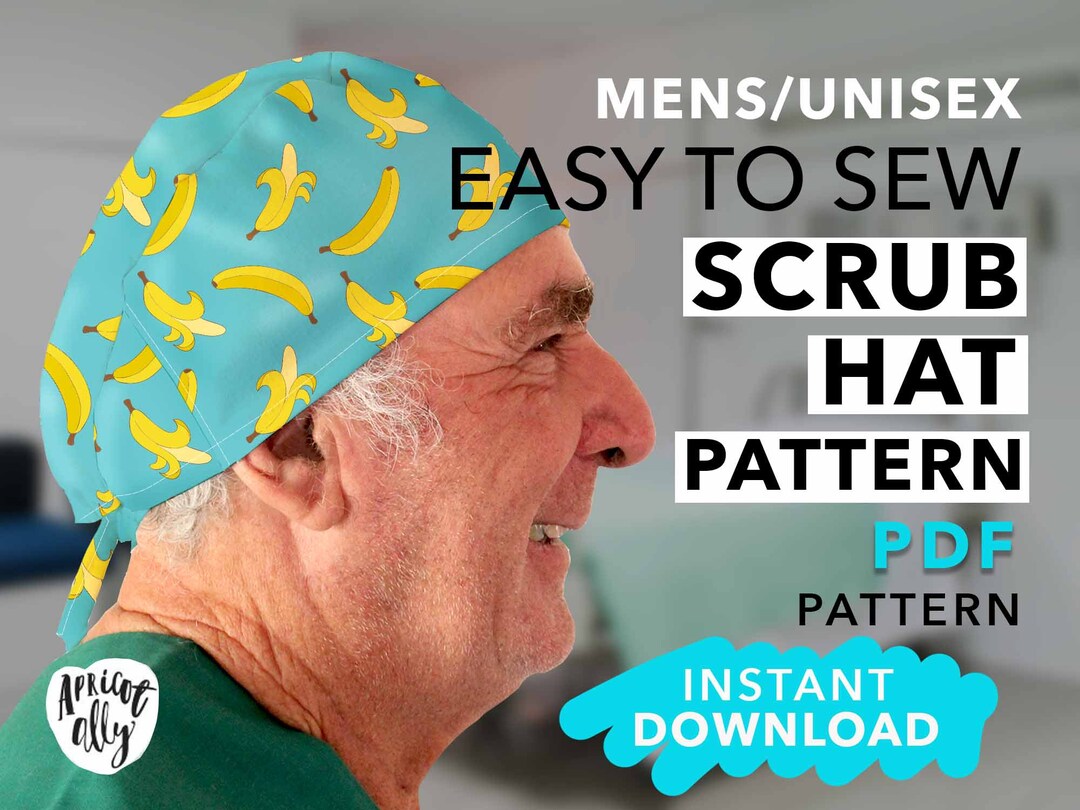 Mens Unisex Scrub Hat Pattern, Easy Sewing Pattern, Medical Hat ...