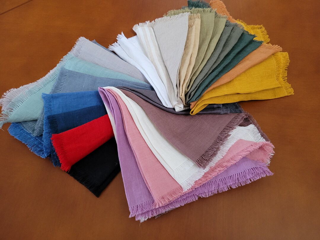 Custom Linen Napkin With Raw Edge | Rustic Table Napkins | 20 Color ...