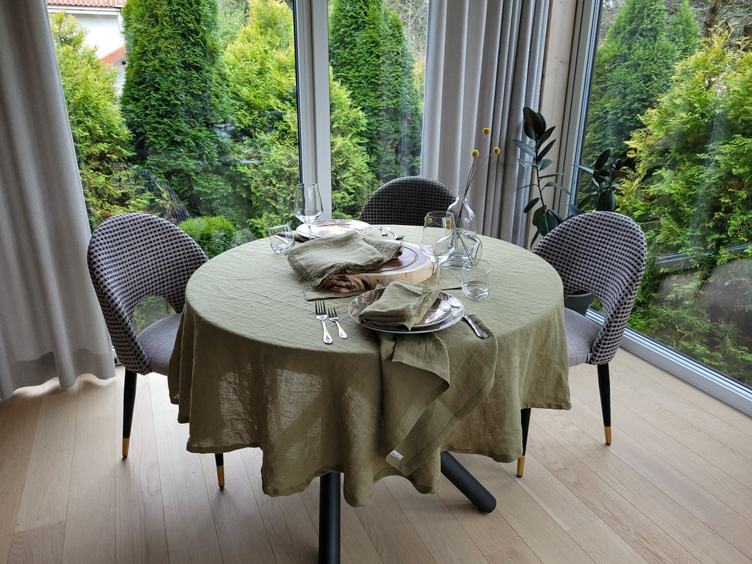Olive Green Linen Tablecloth: Round, Square, Rectangular, Custom Size ...