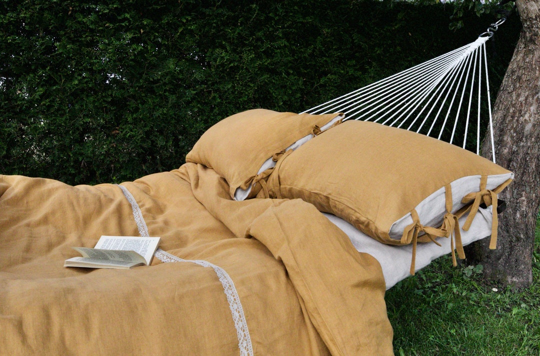 Linen Bed Set in Sand Color. Linen Duvet Cover + 2 Pillowcases ...