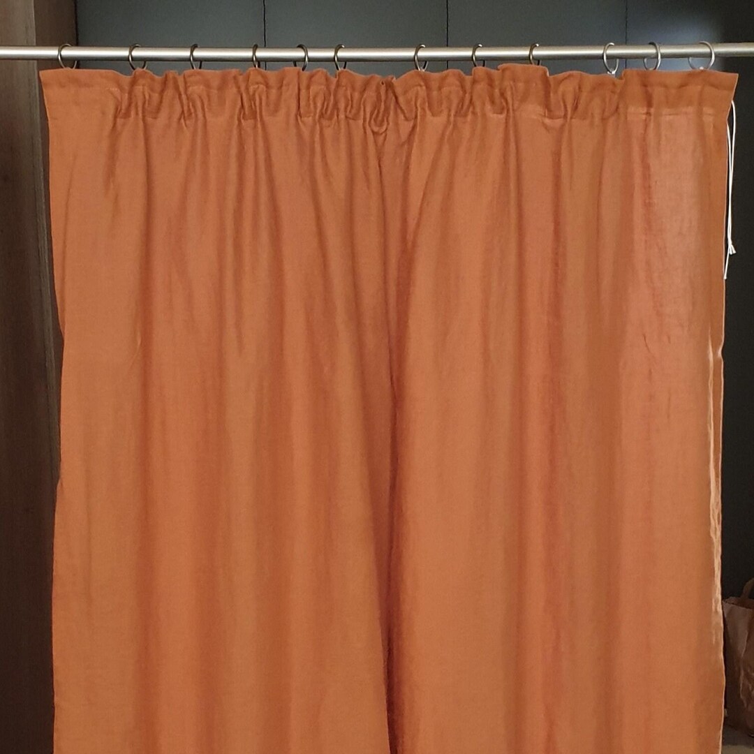 Cinnamon Linen Curtain Panel: Pencil Pleat Farmhouse Window Drape - Etsy
