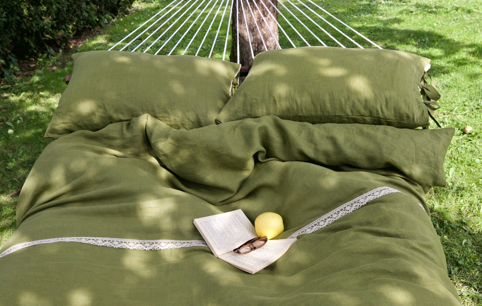 Linen Bedding Set in Moss Green. Quilt Duvet Cover 2 | Etsy