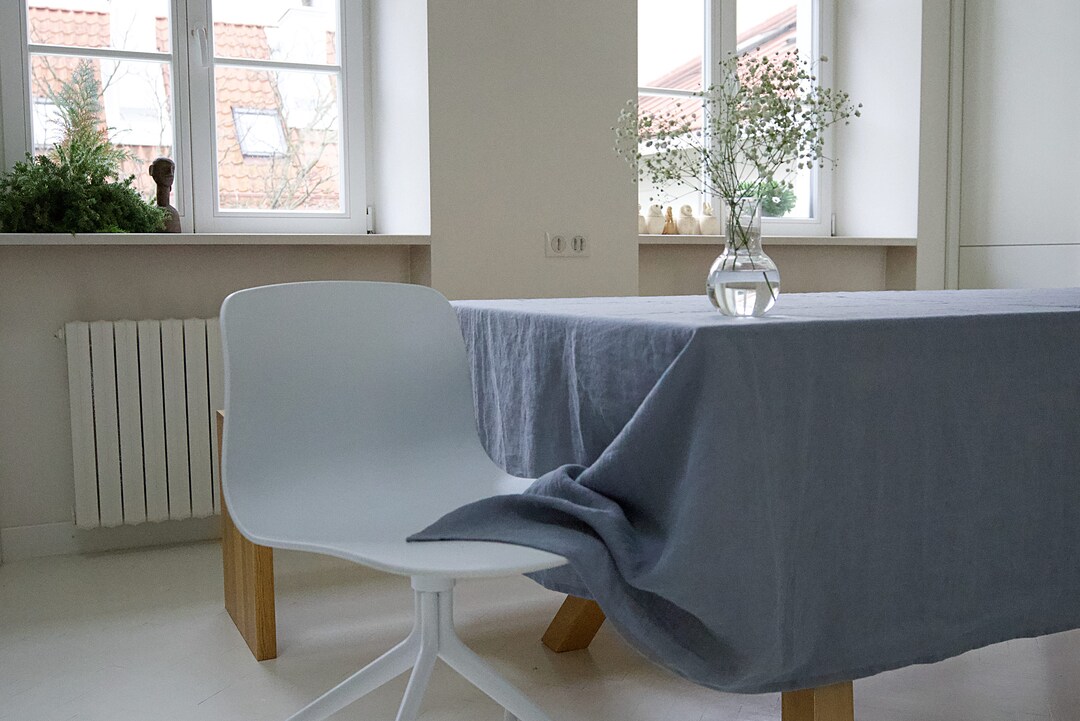 Linen Tablecloth in Dusty Blue. Stone Washed Linen Tablecloth. Organic ...