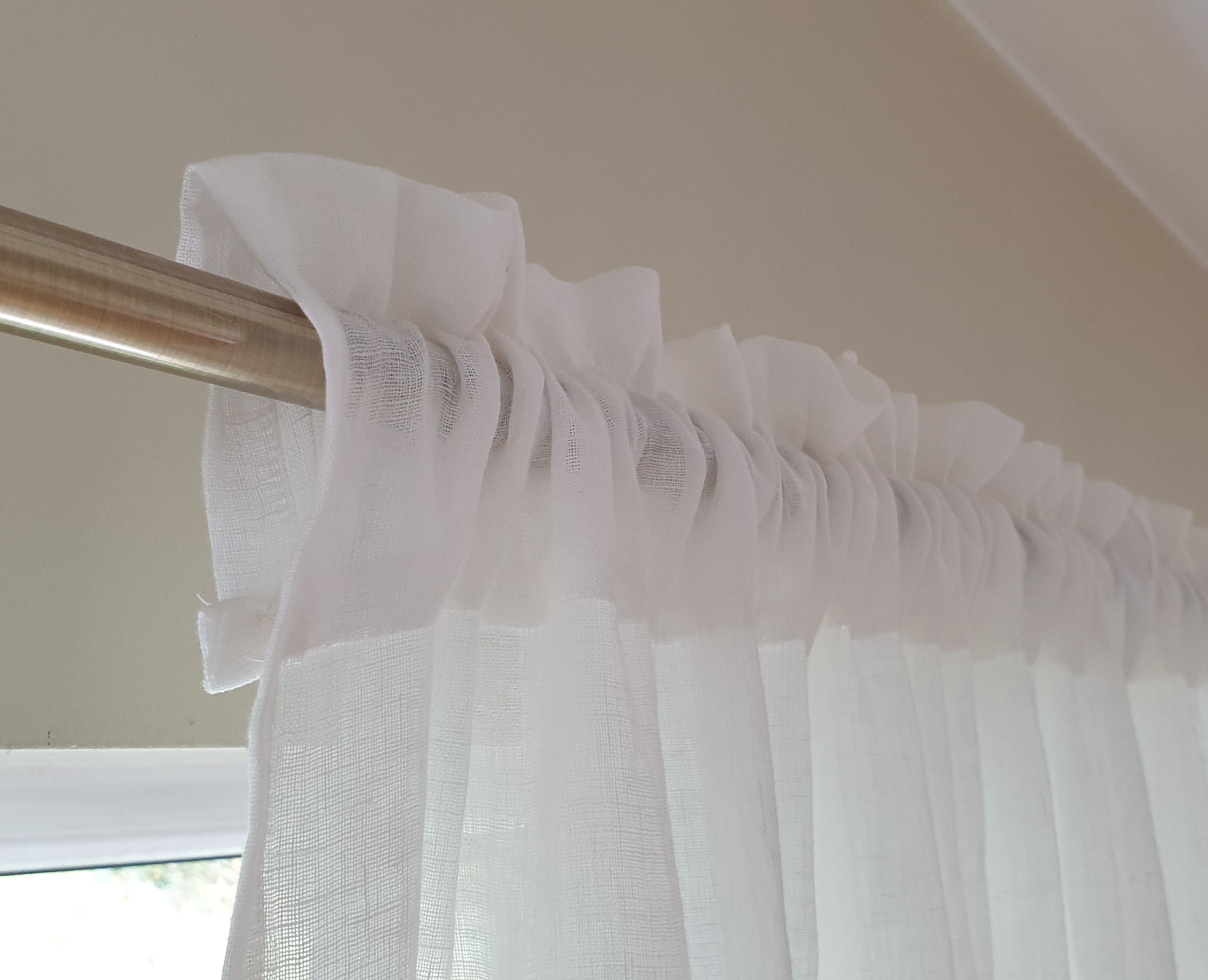 Sheer Rod Pocket Linen Curtain Panel With Decorative Header. | Etsy