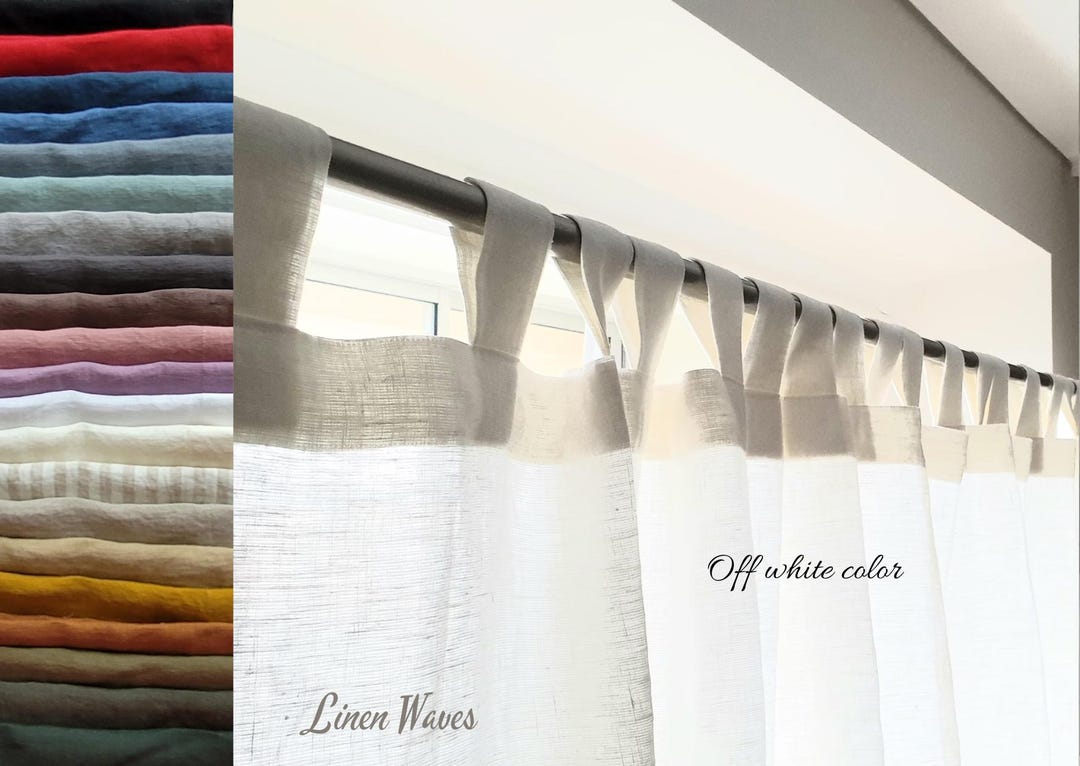 White Linen Curtain Panel: Tab Top, Semi Sheer Farmhouse Drape - Etsy