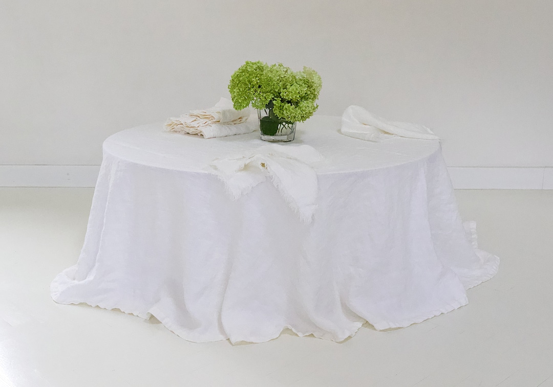 White Linen Round Tablecloth. Various Colors Available. Round, Square ...