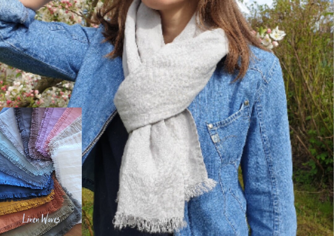 Linen Scarf With Fringes in Various Color. Long Linen Scarf. Linen ...