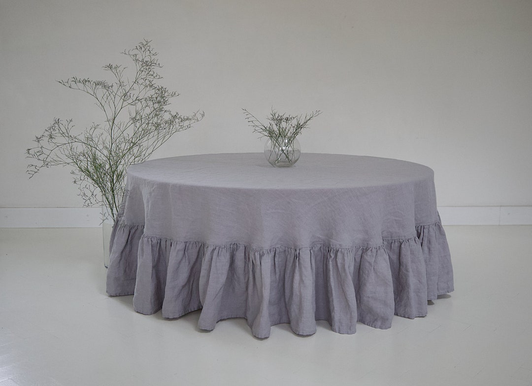 Ruffled Linen Tablecloth. Various Colors. Handmade, Stone Washed Linen ...
