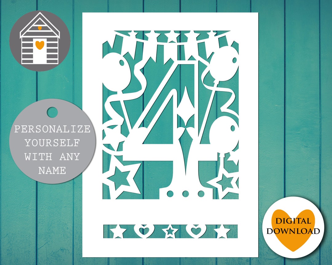 SVG 4th Happy Birthday Card | Digital Cut File -EPS -png-dxf-pdf File ...