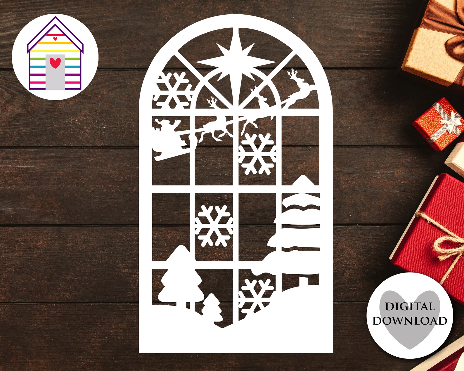SVG Christmas Window Scene Cut File -EPS -PNG -dxf - Pdf File - Digital ...
