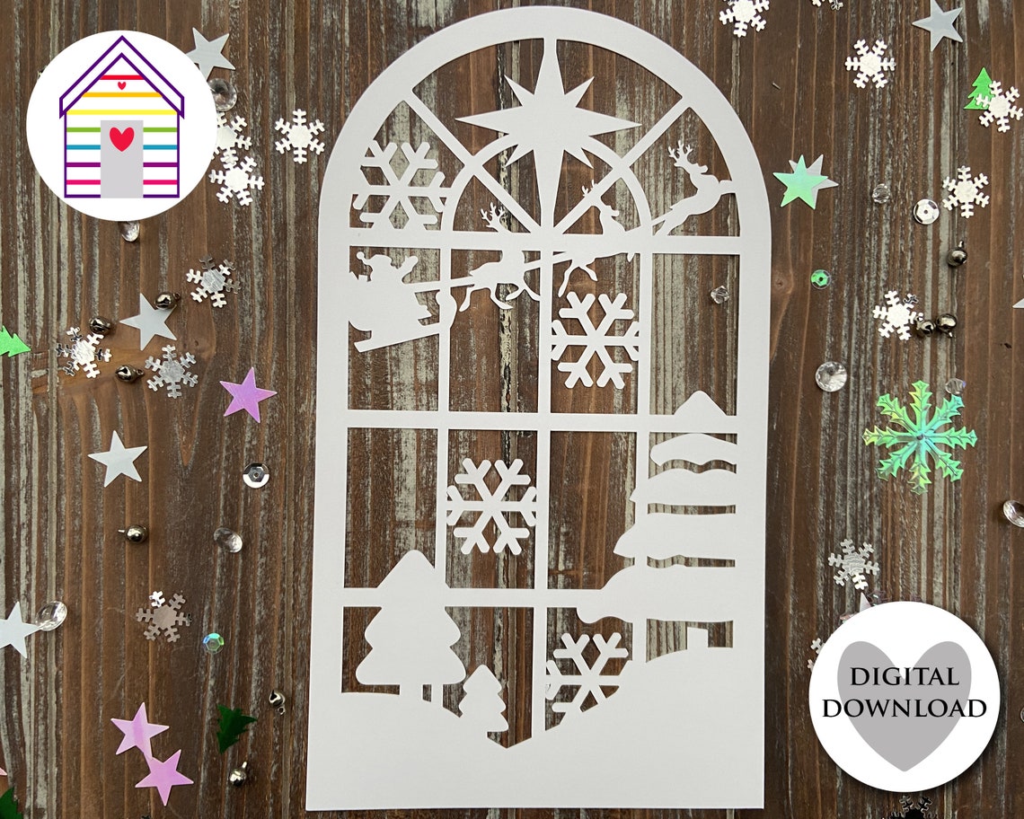 SVG Christmas Window Scene Cut File -EPS -PNG -dxf - Pdf File - Digital ...