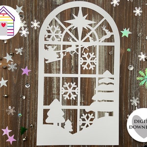SVG Christmas Window Scene Cut File -EPS -PNG -dxf - Pdf File - Digital ...