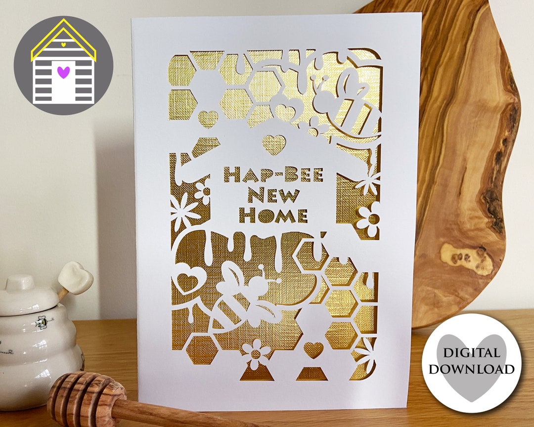 Hap-bee New Home Card SVG: Bee Housewarming Card (digital Cut File ...