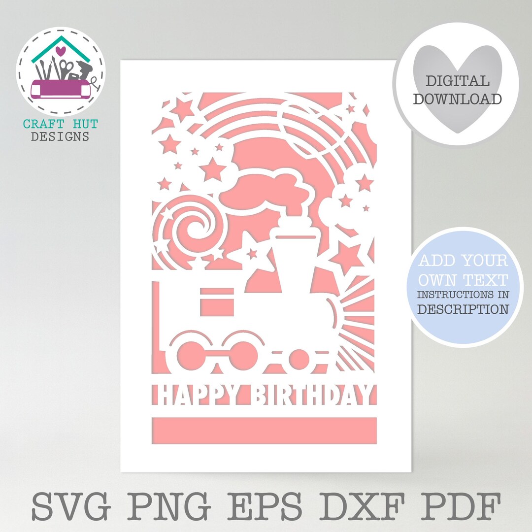 Happy Birthday Train Card SVG: Personalized Papercut Design (digital ...