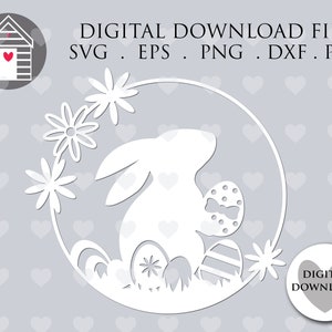 SVG Spring Rabbit - Easter Bunny With Eggs in Flower Wreath - Digital ...