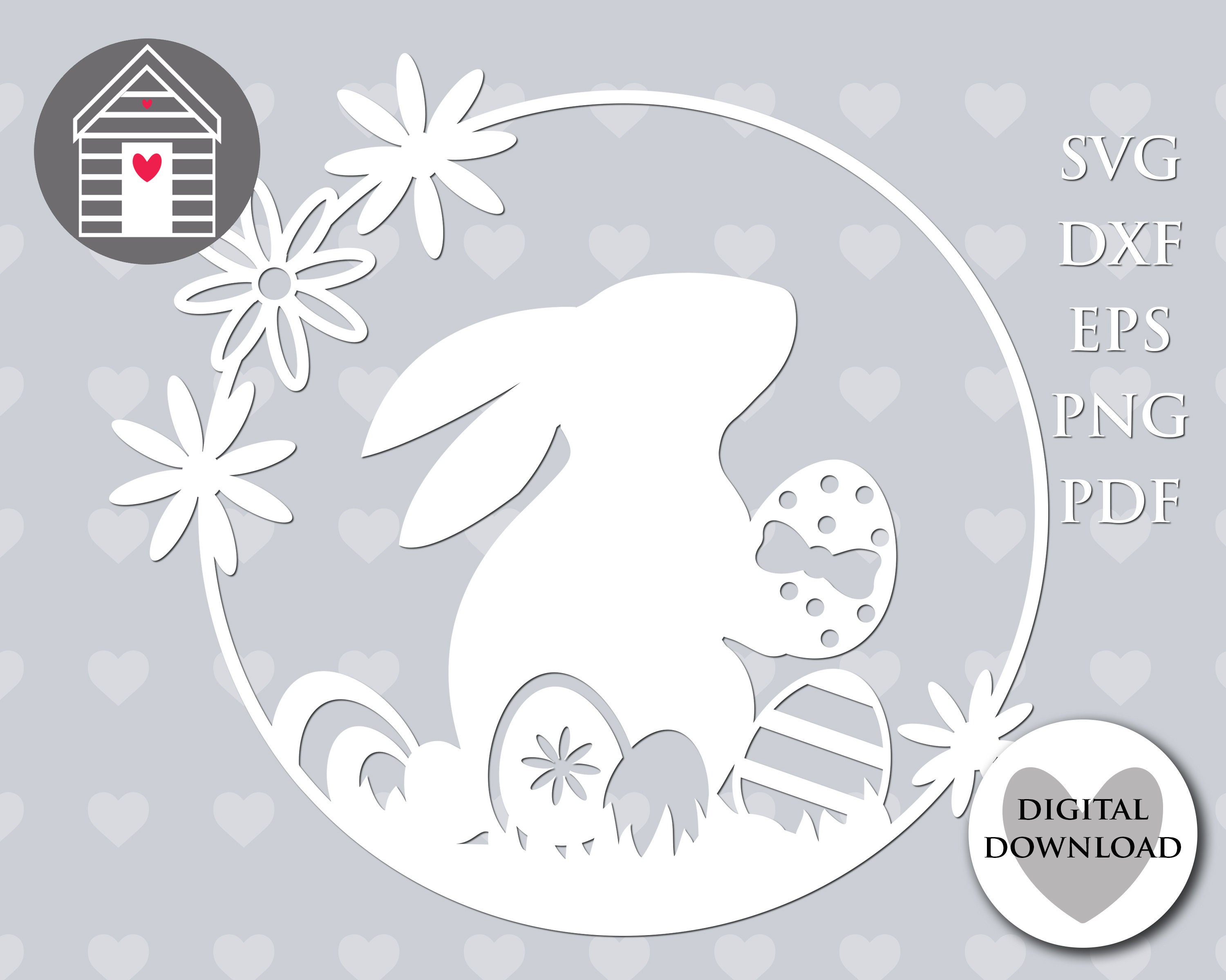 SVG Spring Rabbit Easter Bunny With Eggs in Flower Wreath - Etsy