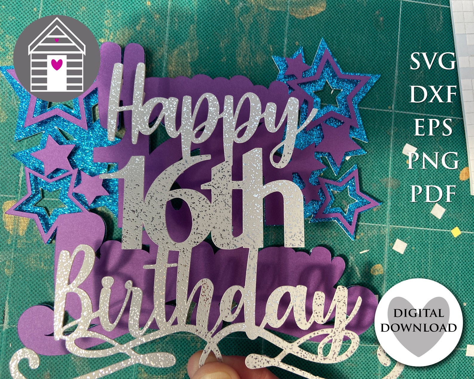 Happy 16th Birthday Cake Topper Digital File DIY Cricut Template SVG 3D ...