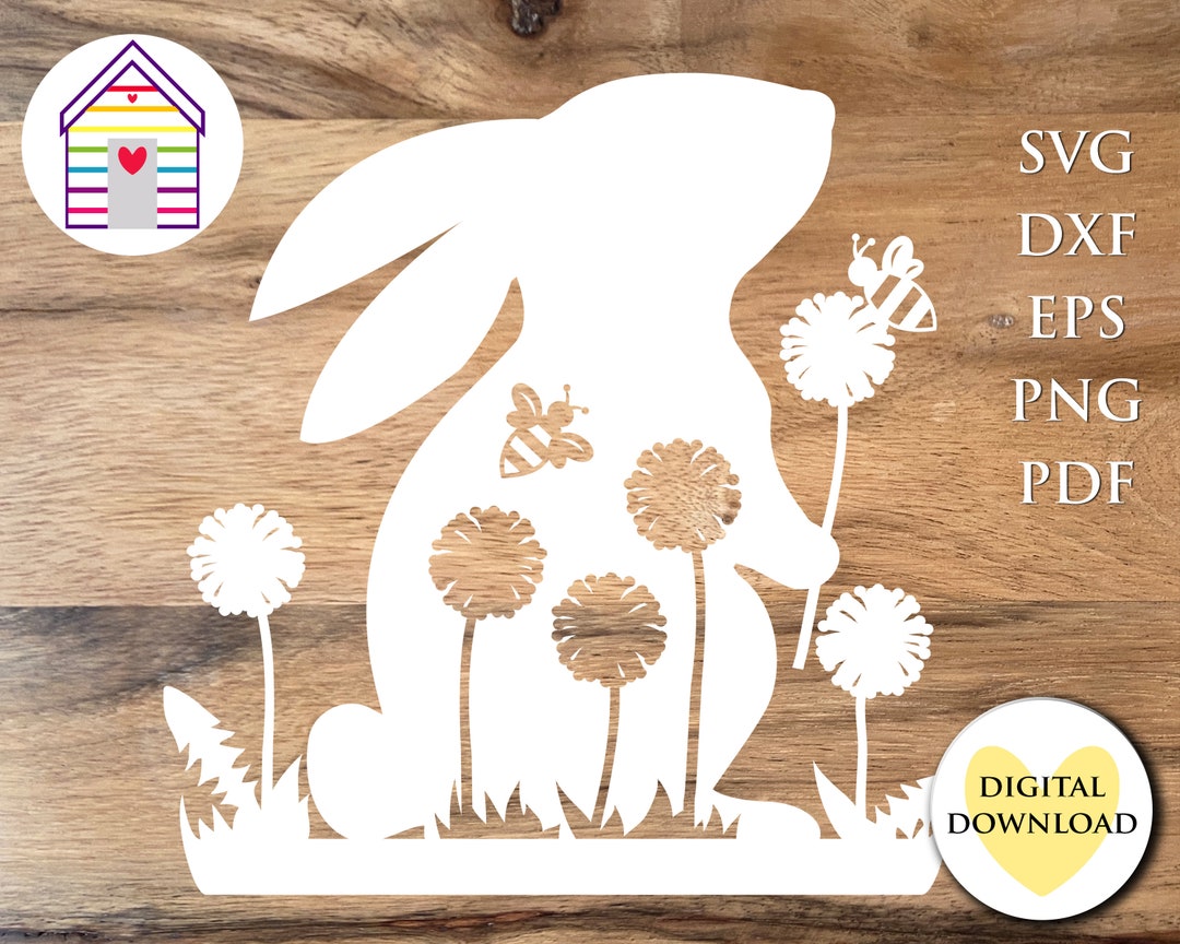 SVG Spring Rabbit With Dandelion & Bee - Easter Bunny With Flowers ...