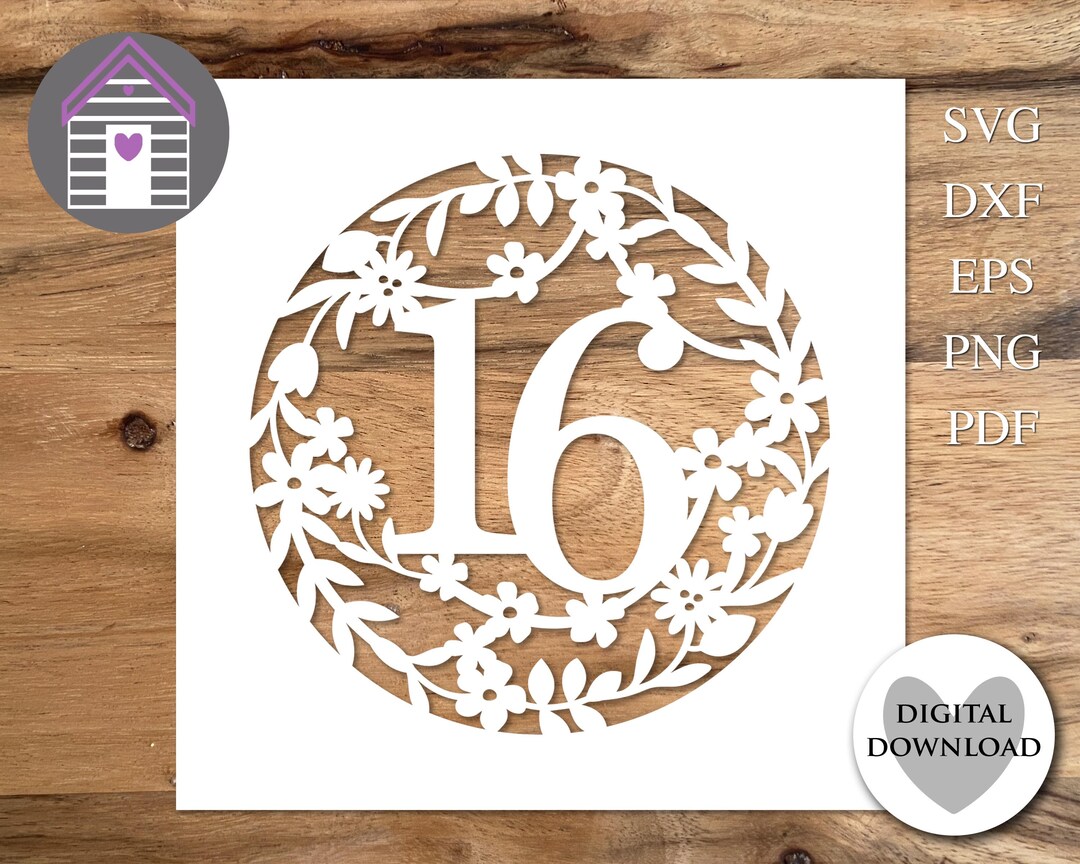 Floral Wreath 16th Birthday Card SVG: Papercut Design (digital Cut File ...