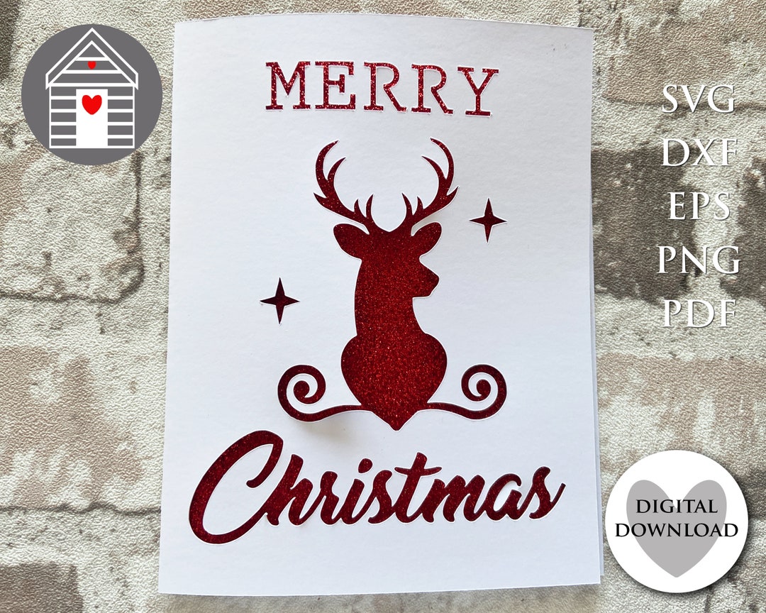 SVG Merry Christmas Reindeer Cut File -EPS - Png - Dxf - Pdf File - DIY ...