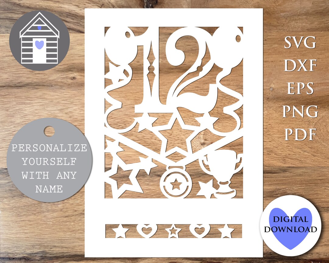 SVG 12th Happy Birthday Card Digital Cut File EPS png-dxf-pdf File Make ...