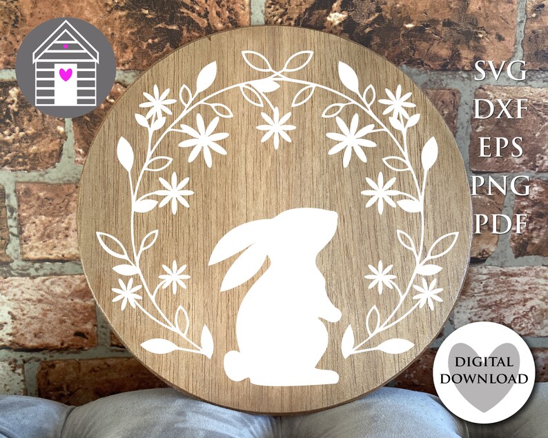 Spring Rabbit Floral Wreath SVG Easter Bunny Laser Cut File Wall Decor ...