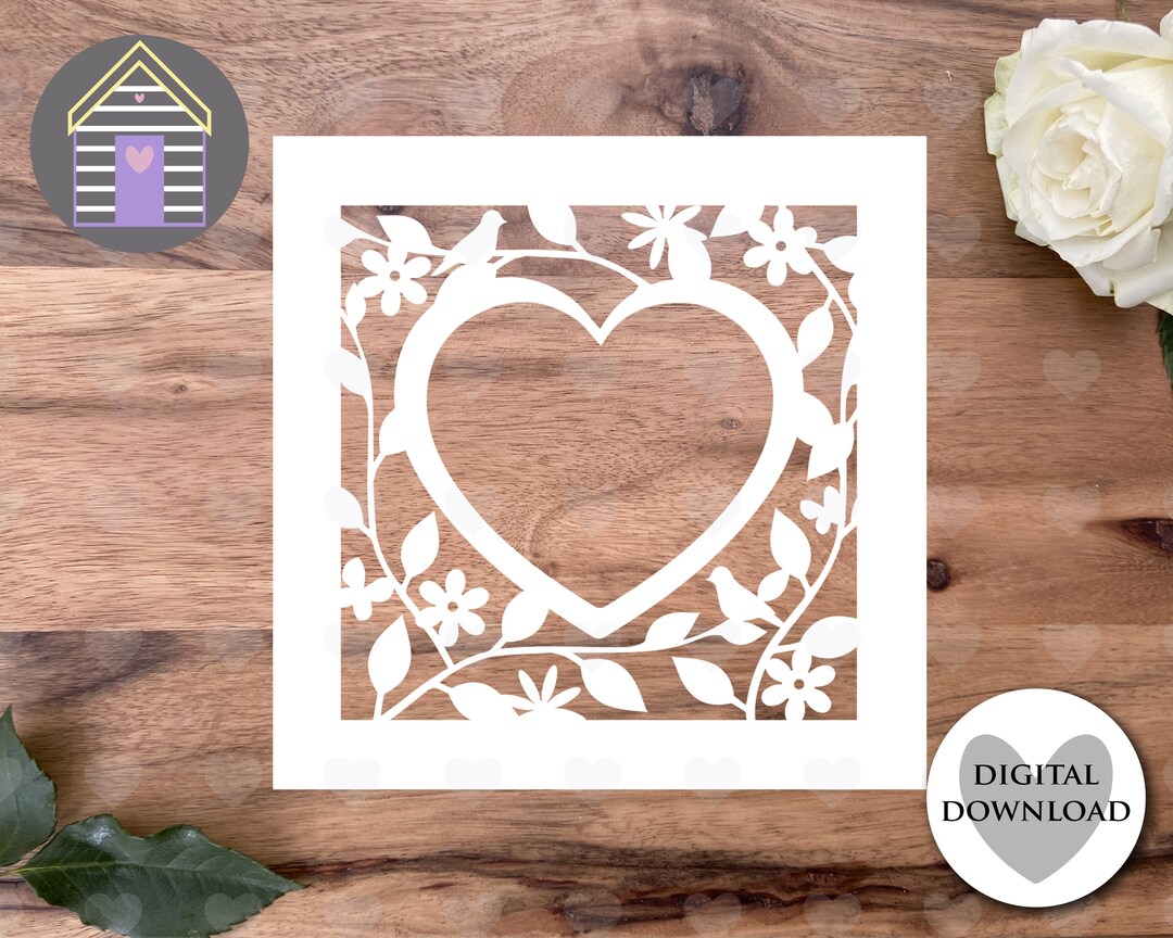 SVG Blank Heart Floral Greetings Card - Personalised - Digital Cut File ...