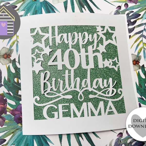 40th Papercut Birthday Card - Etsy
