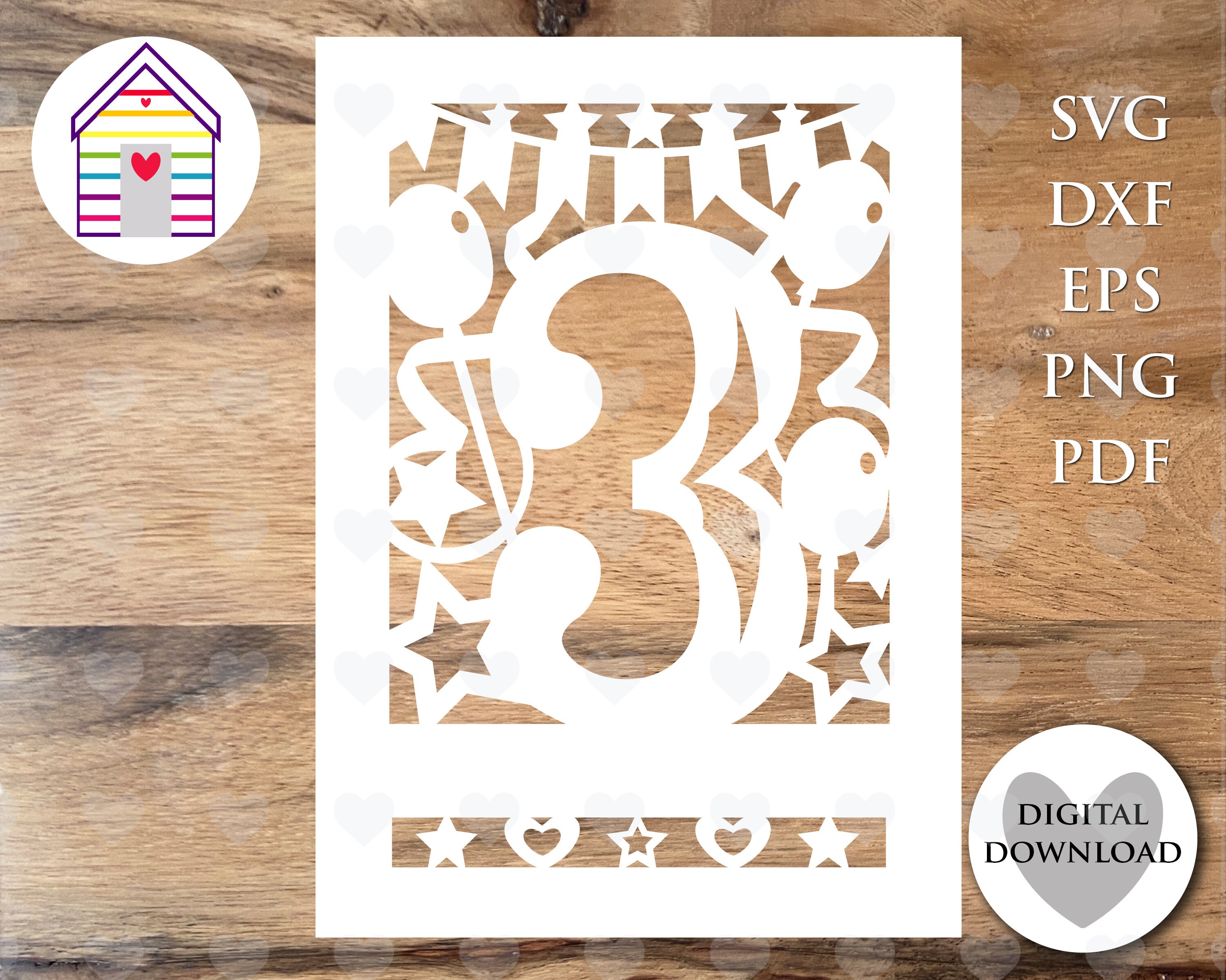 SVG 3rd Birthday Card Digital Cut File EPS png-dxf-pdf | Etsy
