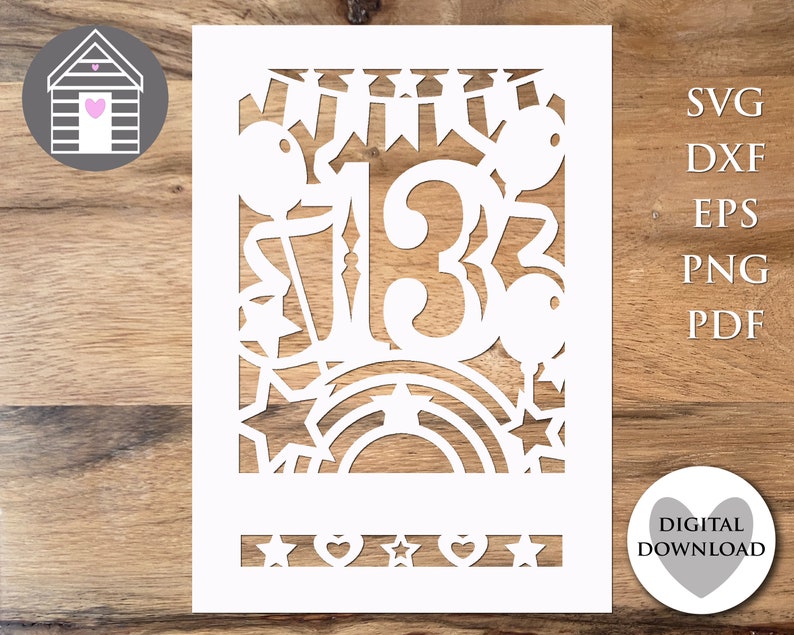 SVG Happy 13th Birthday Card Digital Cut File EPS - Etsy
