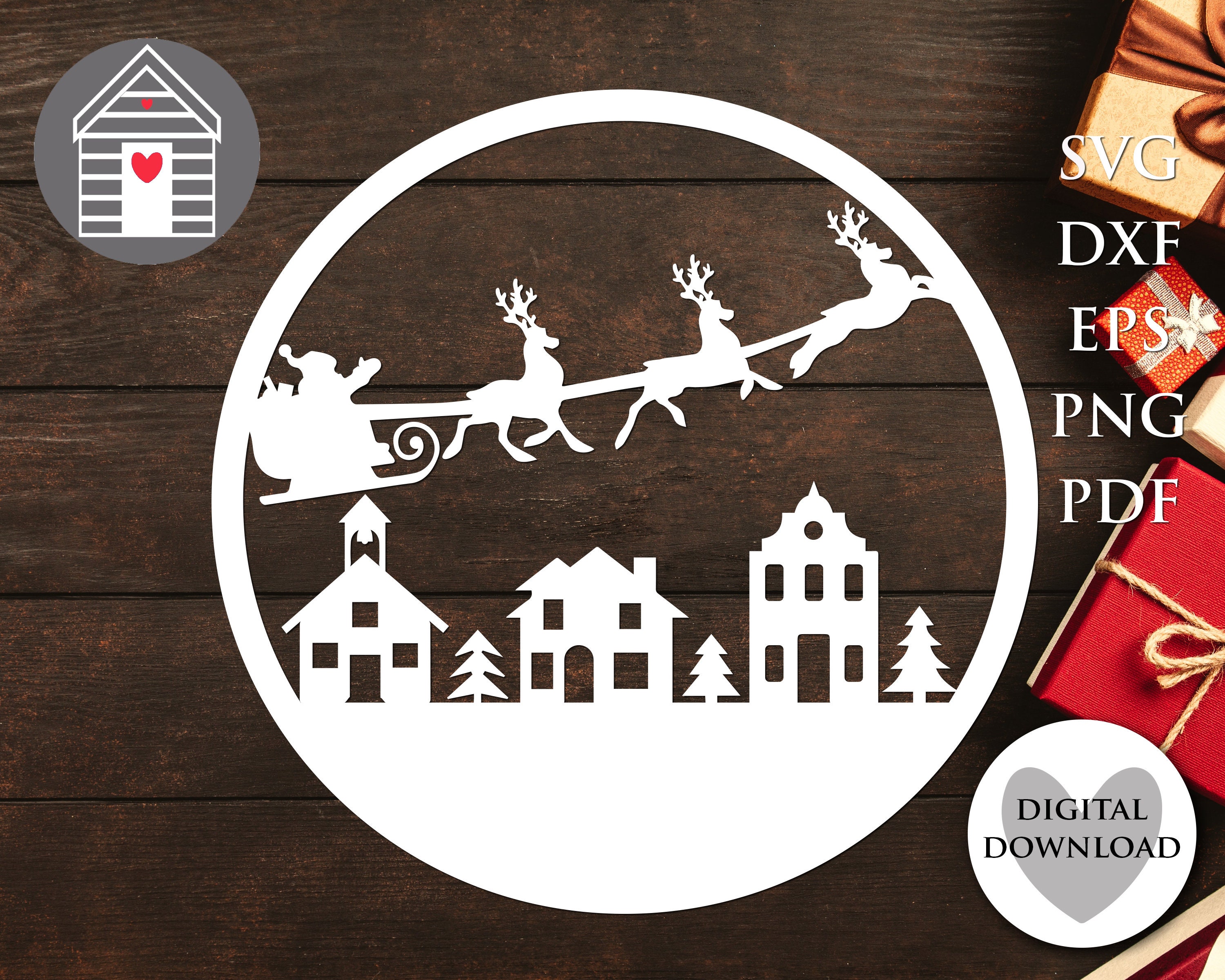 SVG Santa Sleigh in Sky Winter Scene EPS PNG Pdf Dxf - Etsy UK