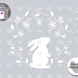 Spring Rabbit Floral Wreath SVG Easter Bunny Laser Cut File Wall Decor ...