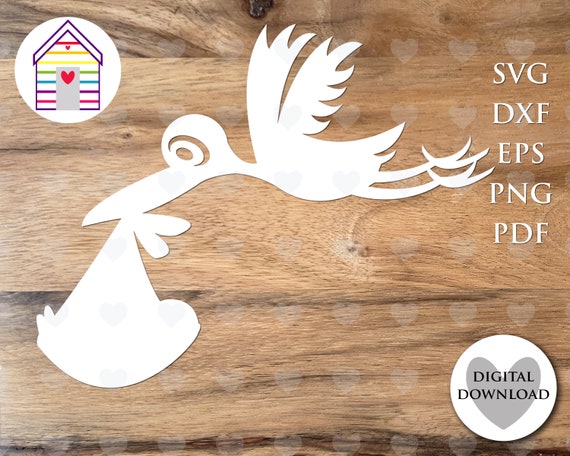 SVG New Baby & Stork Baby Shower Digital Cut File EPS | Etsy