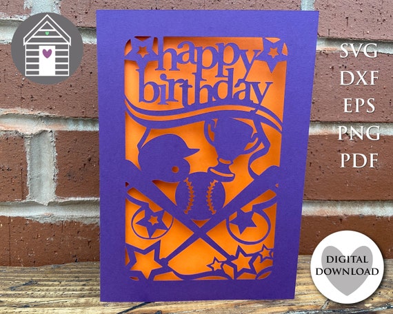 SVG Baseball Softball Birthday Card Happy Birthday Card - Etsy