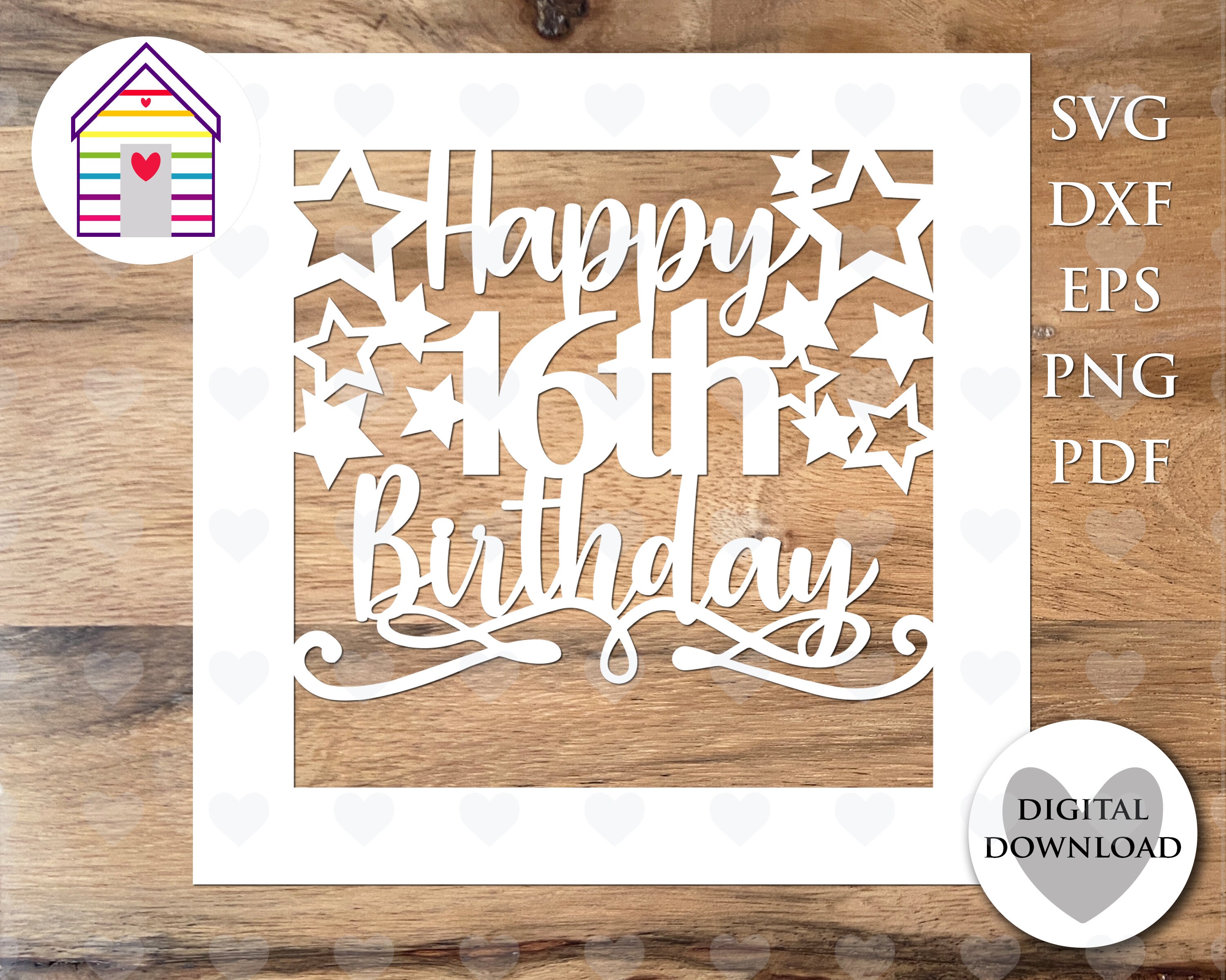 Happy 16th Birthday Card SVG: Personalize With Name (digital Cut File ...