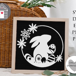 SVG Spring Rabbit - Easter Bunny With Eggs in Flower Wreath - Digital ...