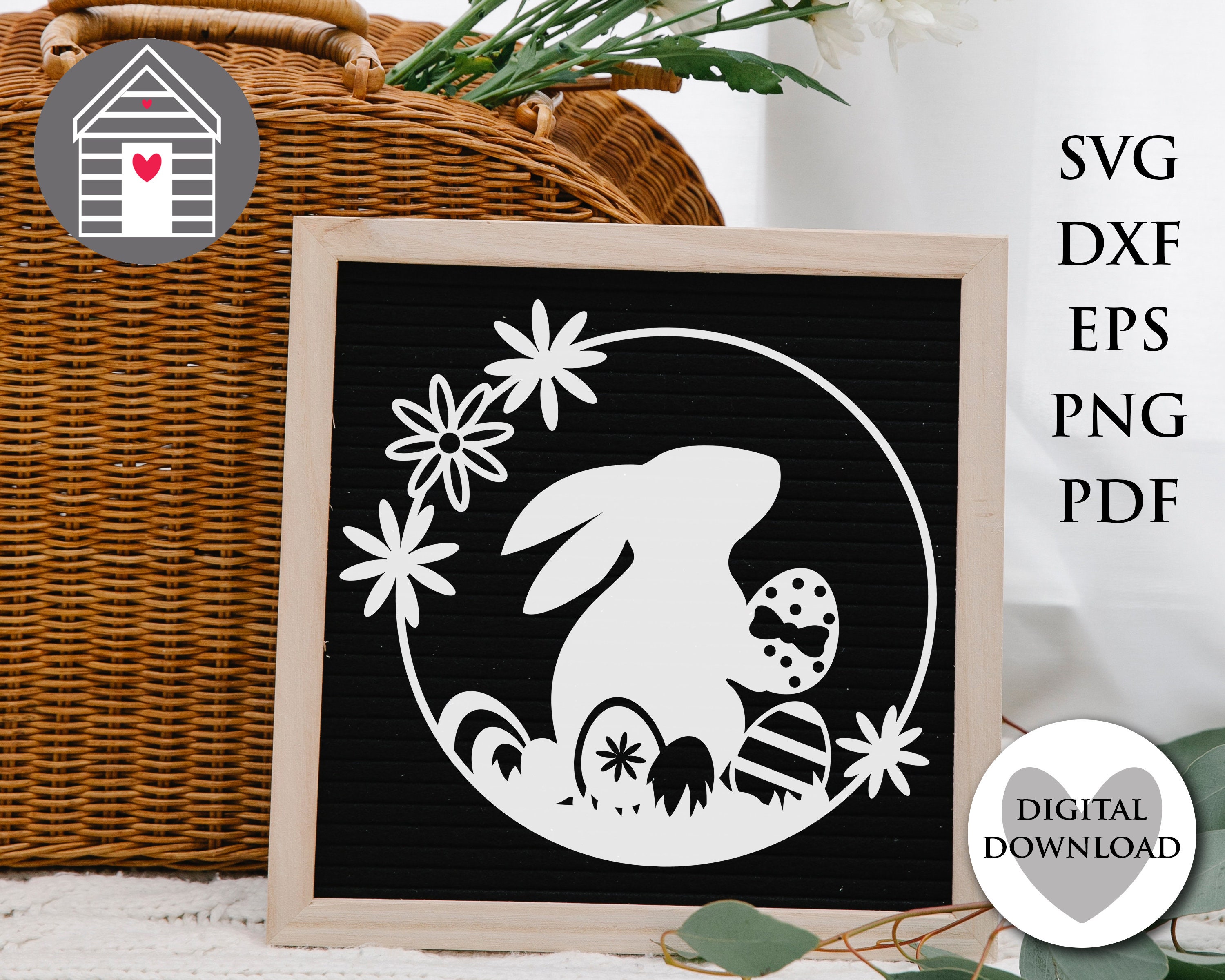 SVG Spring Rabbit Easter Bunny With Eggs in Flower Wreath - Etsy