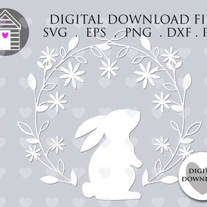 Spring Rabbit Floral Wreath SVG Easter Bunny Laser Cut File Wall Decor ...