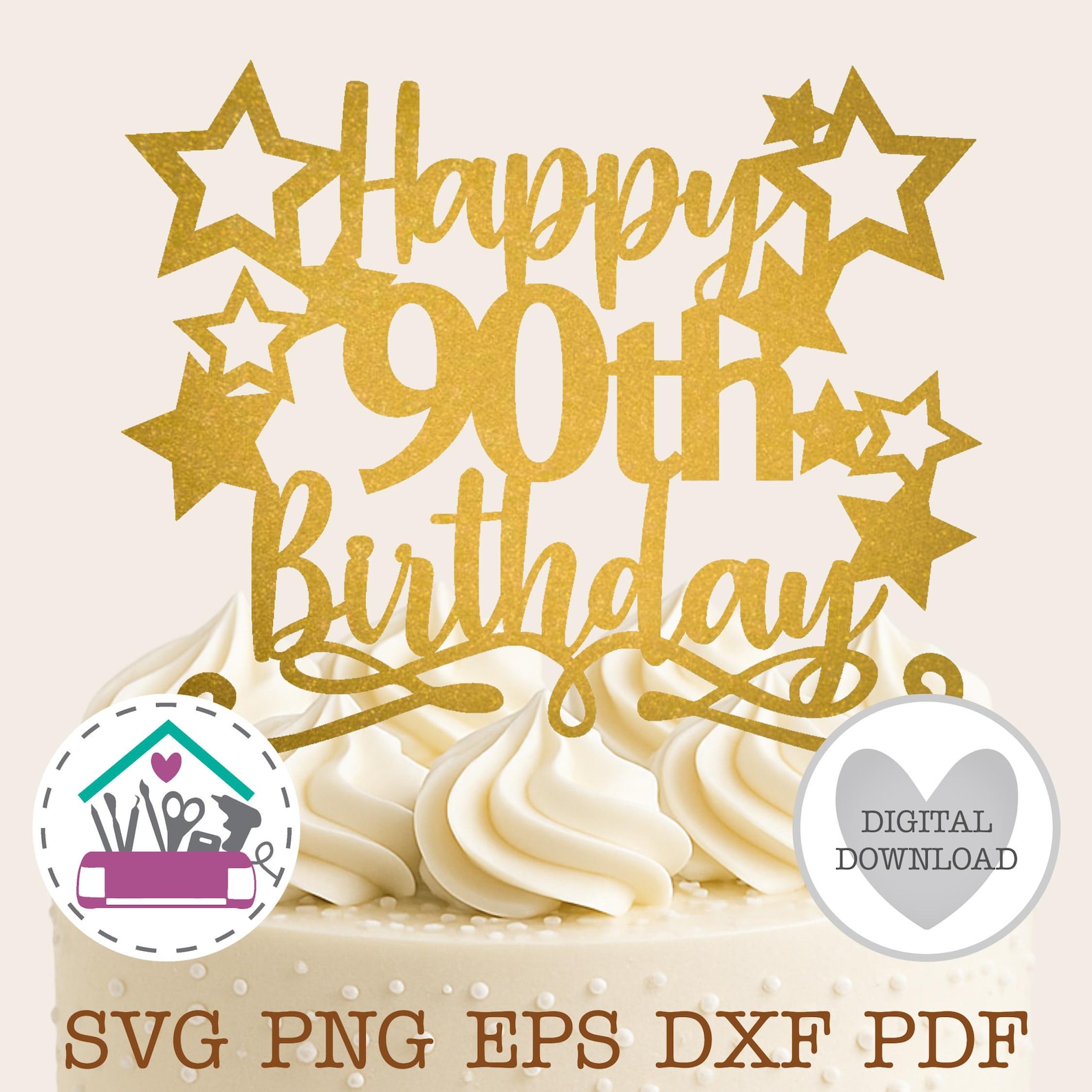 Number 90 SVG 90th Birthday Cake Topper Floral Wreath Card Topper Laser ...
