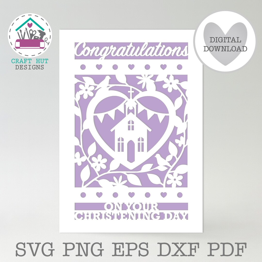 Carte de baptême SVG coupe fichier : DIY Papercut Design ...