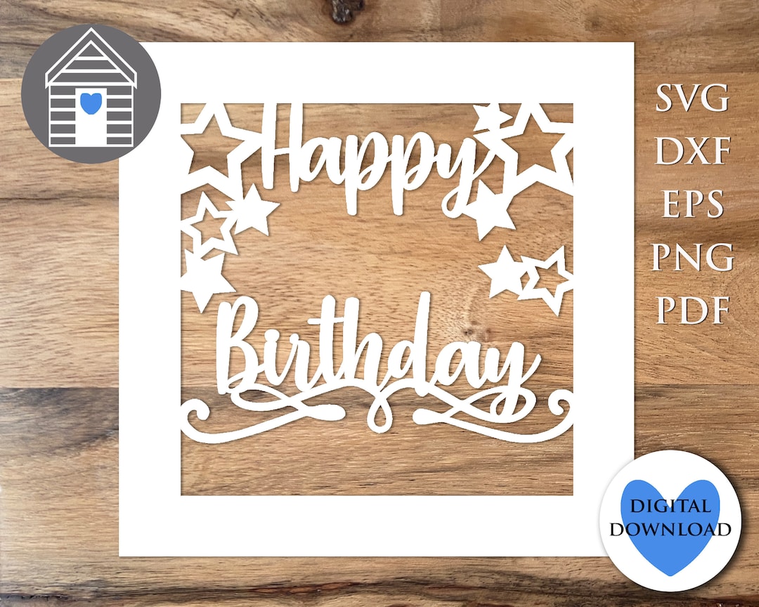 SVG Happy Birthday Card Blank Age Name Digital Cut File EPS PNG Dxf ...