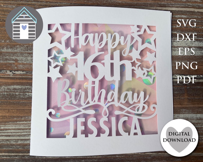Happy 16th Birthday Card SVG: Personalize With Name (digital Cut File ...