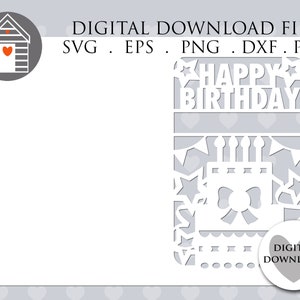 SVG Happy Birthday Cake Card Template Personalized Card Digital Laser ...