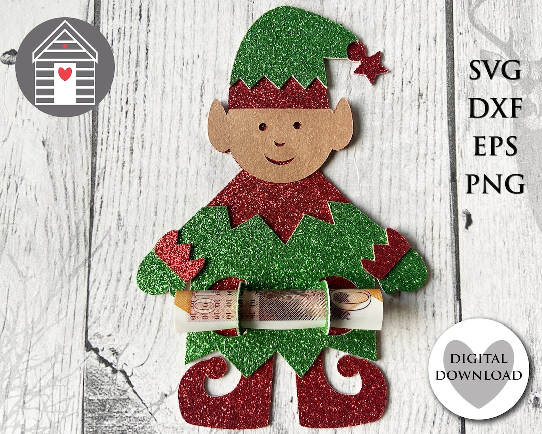 SVG Christmas Elf Money Card Cut File - EPS - PNG - Dxf Digital ...