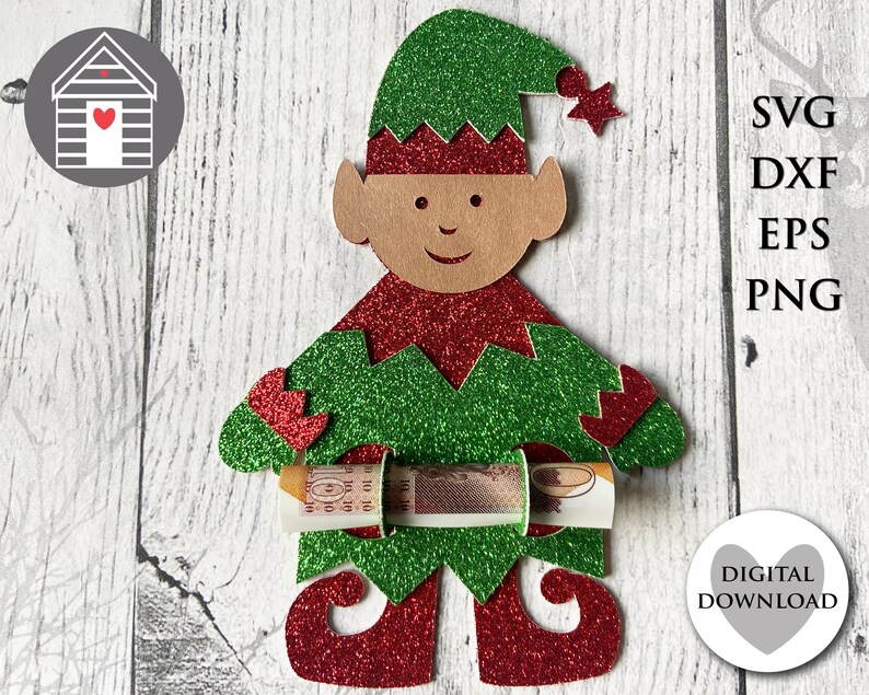 SVG Christmas Elf Money Card Laser Cut File Digital Download Money ...
