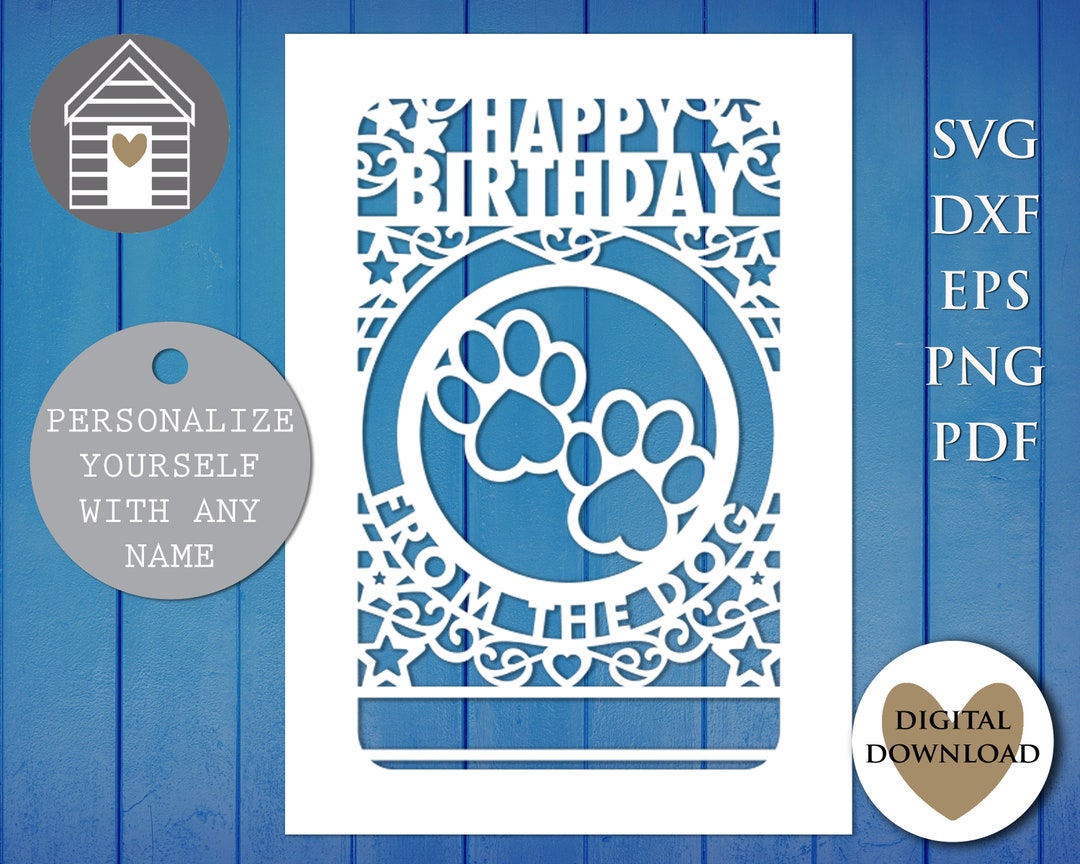 Paw Prints Birthday Card SVG: Personalized Papercut From the Dog ...