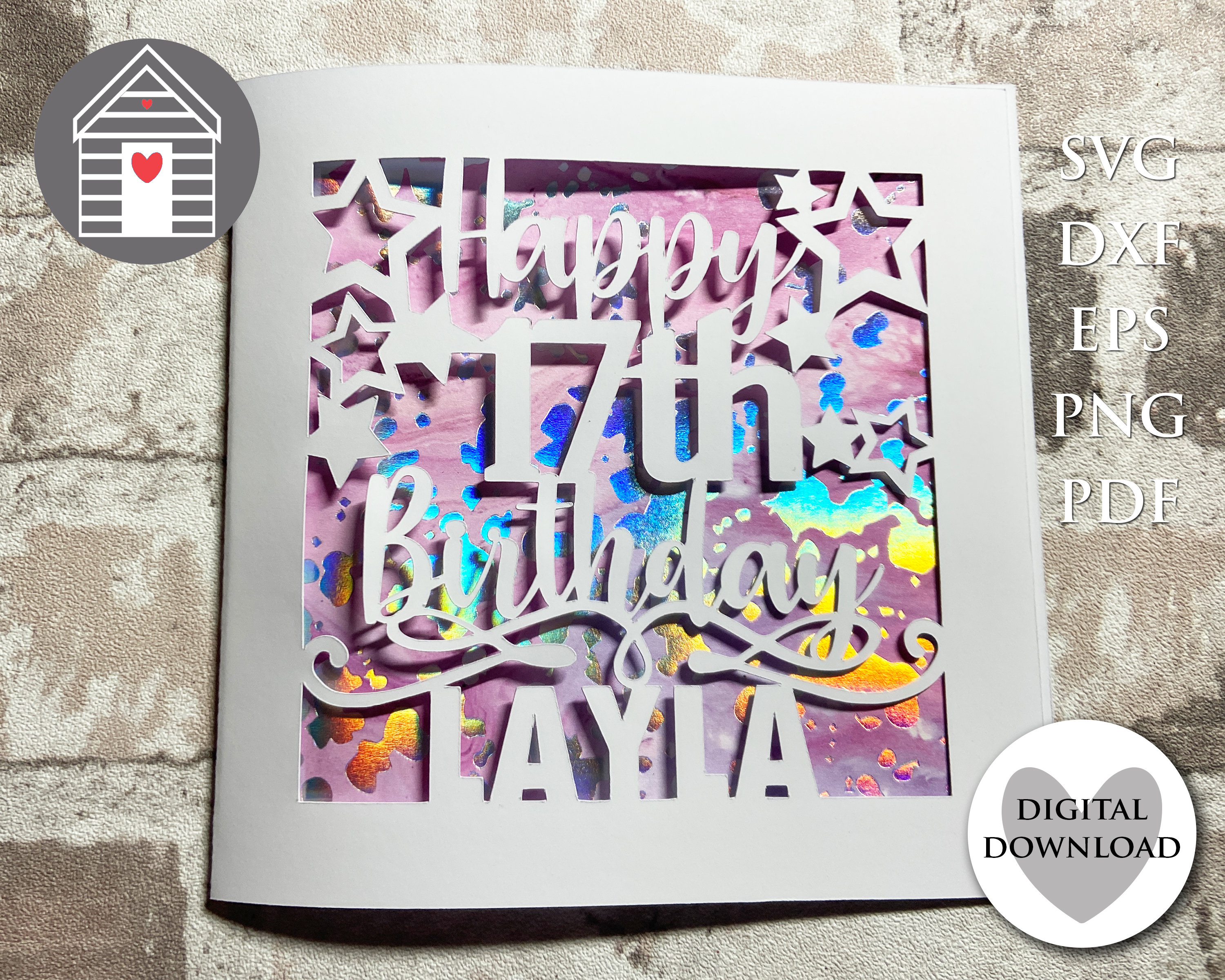 SVG Happy 17th Birthday Card Personalize Your Card With a - Etsy