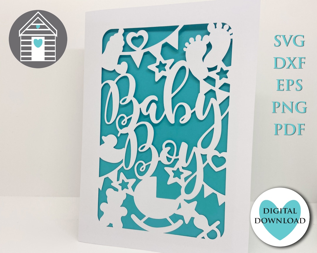 Neues Baby Boy Card SVG Neuankömmling Grußkarte Papierschnitt Digital ...