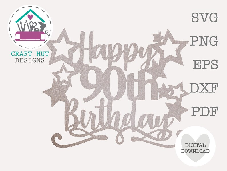 Number 90 SVG 90th Birthday Cake Topper Floral Wreath Card Topper Laser ...