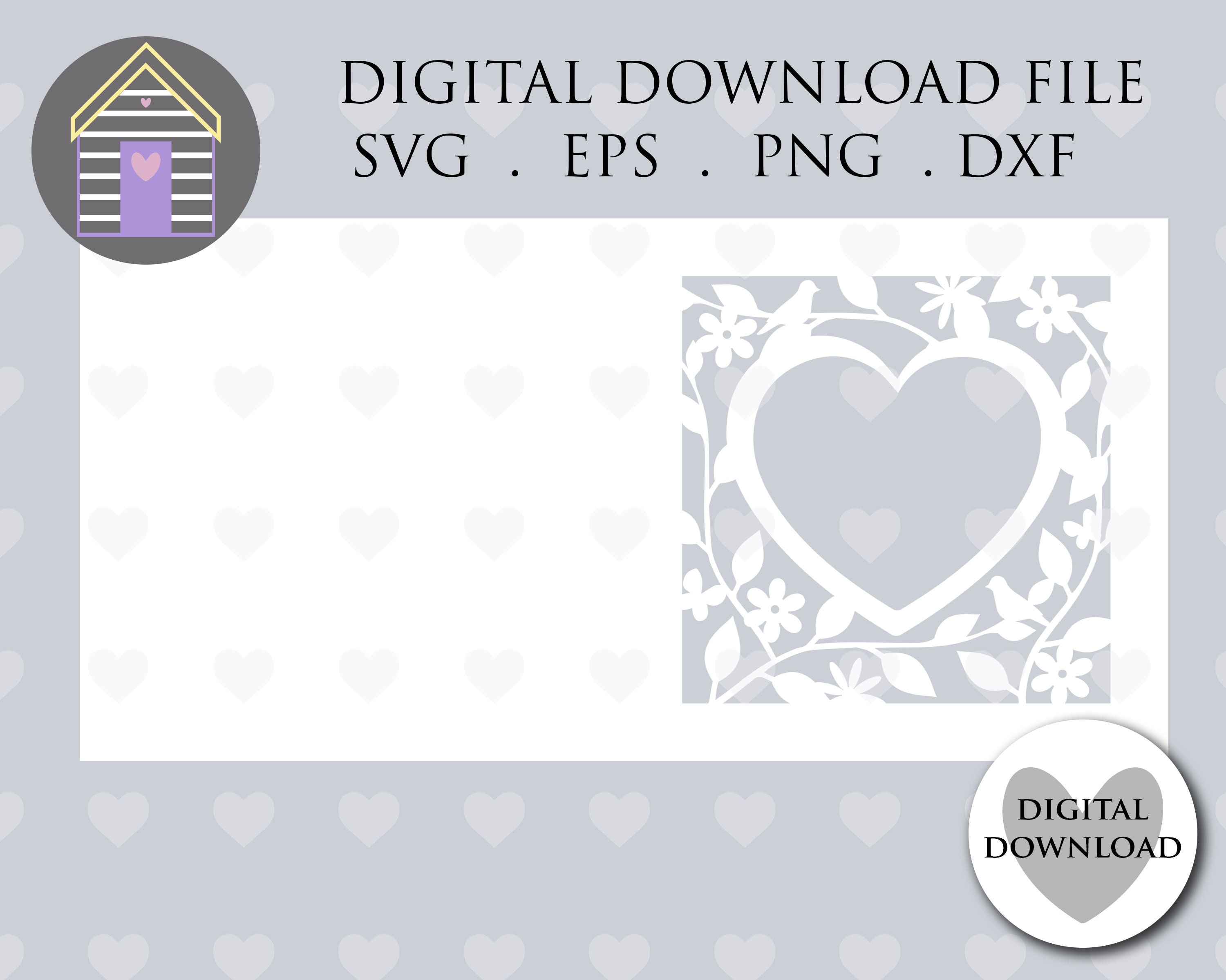 SVG Blank Heart Floral Greetings Card Personalised Digital - Etsy